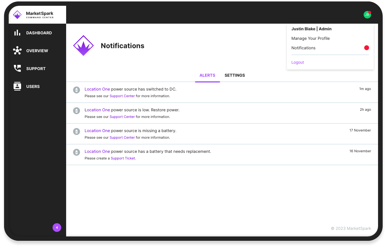 Command Center M2 Power Source Notification – MarketSpark