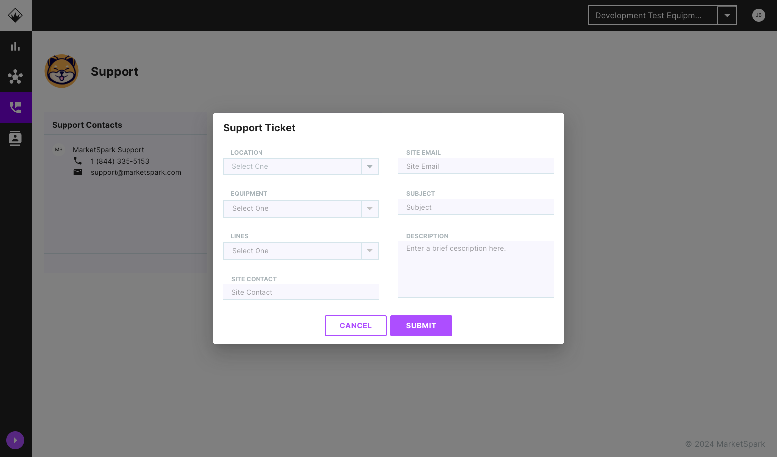 Support Page – MarketSpark